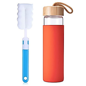 Yomious 20 Oz Borosilicate Glass Water Bottle with Bamboo Lid and Silicone Sleeve – Reusable BPA Free – Glass Drinking Bottle with Lids - Cute Glass Bottle for Women - Glass Shaker Bottle
