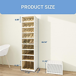 FLEXIMOUNTS Shoe Rack Organizer Storage Box 9 Tiers-18 Pairs, Tall Portable Folding Shoe Rack for Closet Entryway, Collapsible Shoe Cabinet with Magnetic Clear Door for Front Door Entrance