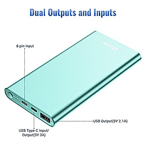 BONAI Portable iPhone Charger 12000mAh Portable Power Bank USB C High Speed 3.0A in/Out Compatible with iPhone 13/12 Samsung iPad - Mint (8-pin Charging Cable Included)