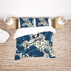 Find Sun Japanese Ocean Wave Graphic Duvet Cover Set Extra Long Twin Size Bedding Set Covers Soft Comfortable 3 Pieces 1 Duvet Cover and 2 Pillow Shams Without Comforter