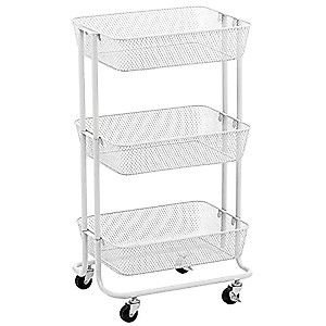 mDesign Metal 3-Tier Portable Rolling Household Storage Cart for Bathroom, Kitchen, Craft Room, Laundry Room, and Kid's Playroom - 4 Rotating Wheels - White