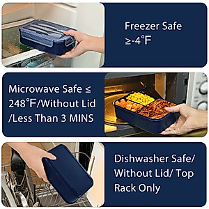 Caperci Classic Bento Box Adult Lunch Box for Older Kids - Leakpoof 47 oz 3-Compartment Lunch Containers for Adults and Teens, Built-in Utensil Set, Ideal for On-the-Go Balanced Eating, Navy Blue