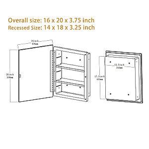 IDYLLOR Plastic Medicine Mirror Cabinet for Bathroom 16 x 20 inch, Surface and Recessed Mount