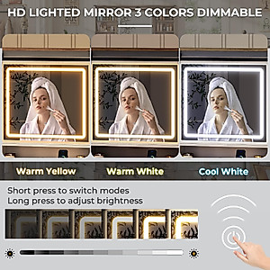 Farmhouse Makeup Vanity Desk with Sliding Mirror and Lights, 47.2" Big Vanity Table with Charging Station, Makeup Desk with 5 Drawers & 2 Cabinets, White