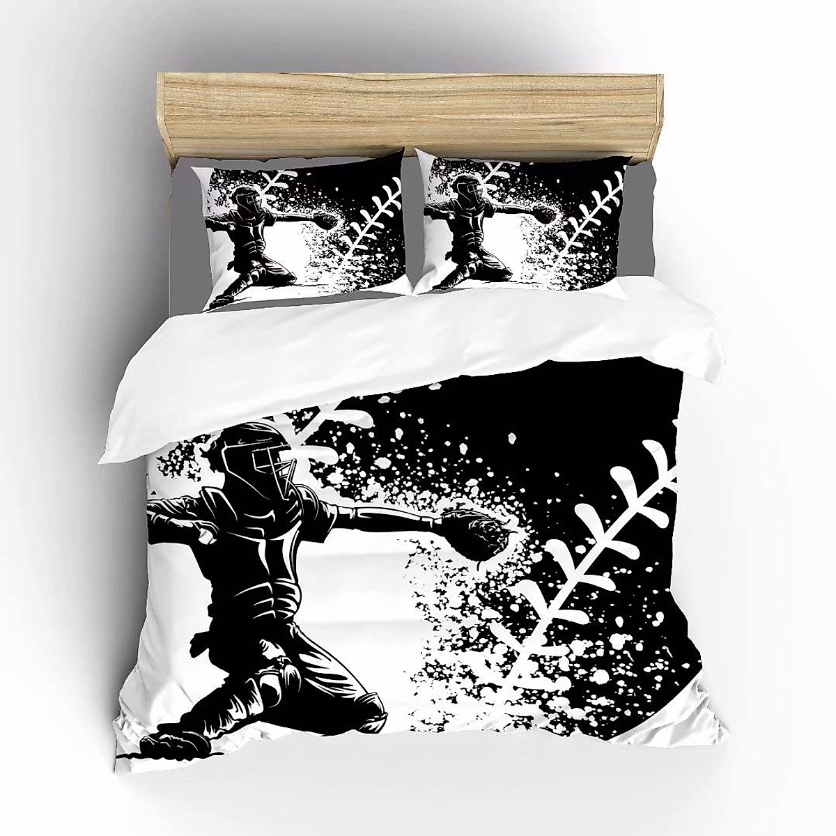 Aluy's boutique A Baseball Catcher with A Grunge Style Baseball Ultra Soft Bedding Sets Microfiber Fabric Bedroom Decor Duvet Cover, Queen Size 3 Pieces with 1 Duvet Cover and 2 Pillowcases