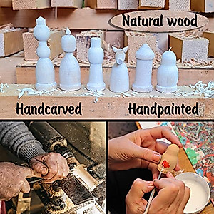Russian Khokhloma vs Gzhel Themed Chess Set - Hand Painted Wooden Chess Pieces as Matryoshka Dolls - Souvenir Board Games for Adults - Chess Gifts