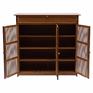 BILPIKOGoo Shoe Storage Cabinet, Bamboo 4 Tier Entryway Shoe Organizer with 1 Drawer & Shutter Door Shoes Organizer Rack for Entryway Hallway Living Room