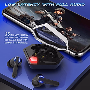 Wireless Game Earphones, Bluetooth 5.1 Headphones with Noise Cancelling Earbuds Mic Fingerprint Touch Control 35ms Low Latency IPX5 Waterproof Headsets for Gaming 30H Playtime by MEI Hua