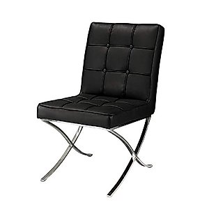 Christopher Knight Home Milania Modern Button Tufted Leather Dining Chairs, 2-Pcs Set, Black / Silver