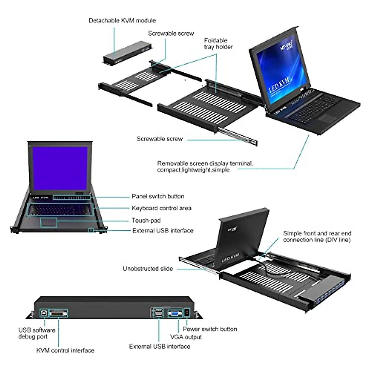MT-VIKI 16 Port KVM VGA Switch w/17'' LCD Monitor, 1U Rack Mount KVM Monitor Switch,1280x1024@60Hz Support OSD/Hotkey/Button Switching, + 16 KVM Cables, Fit 1U 19'' Rack