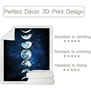 Sleepwish Lunar Eclipse Blanket Moon Phases Blanket Celestial Fleece Blanket Dark Blue Sherpa Throw Blanket College Dorm Blanket Baby(30"x40")
