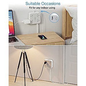 Ultra Thin Flat Extension Cord, Flat Plug Power Strip with USB C, 8 Widely Outlets, 3 USB Charger(1 USB C Port), 5 Ft, 900 Joules Surge Protector, Office Supplies, Travel, Dorm Room Essentials