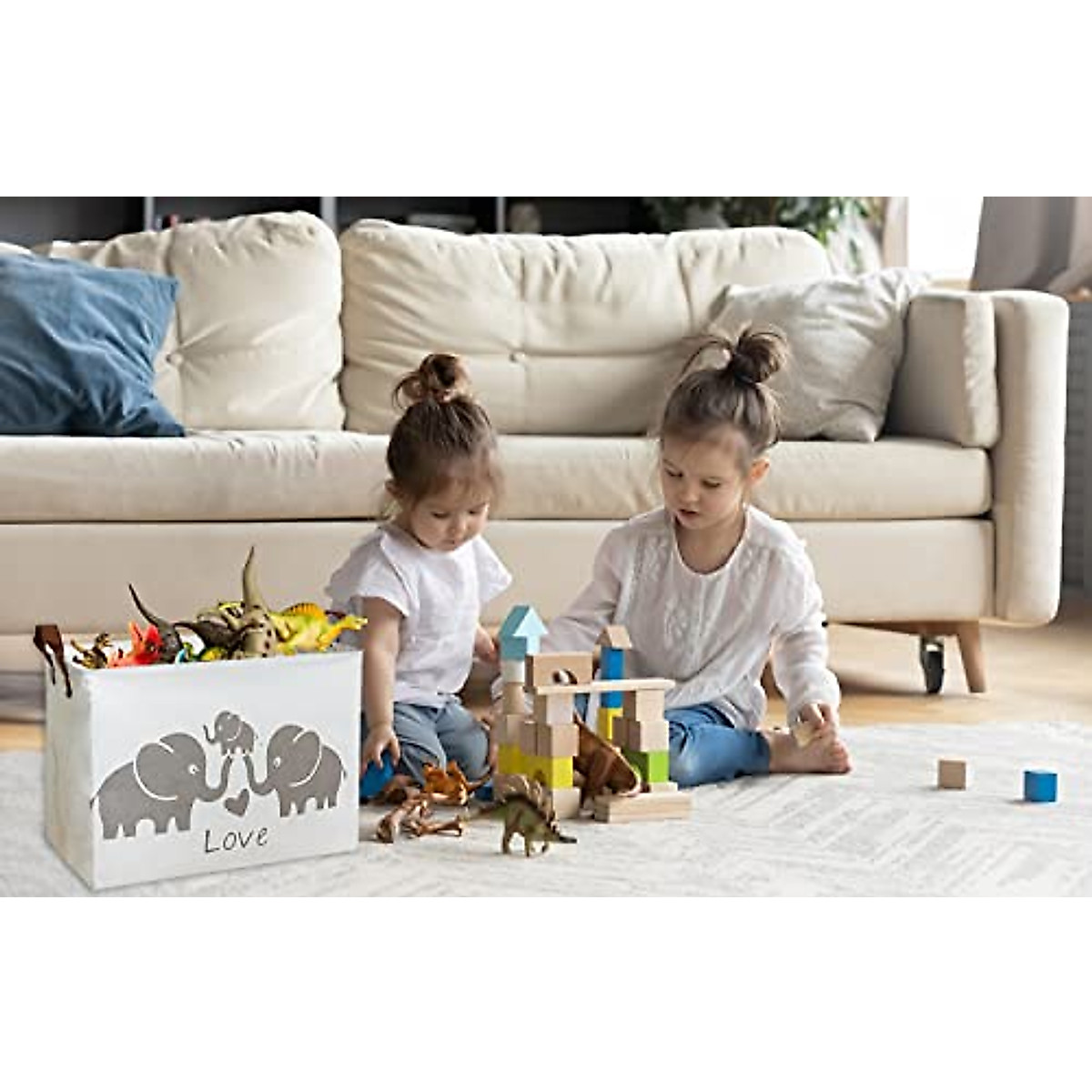 HIYAGON Baby Basket Cute Elephant Basket for Boys and Girls Toy Storage Bin Organizer Box Gift Basket Empty Rectangular Room Decor for Home(Love Elephants)