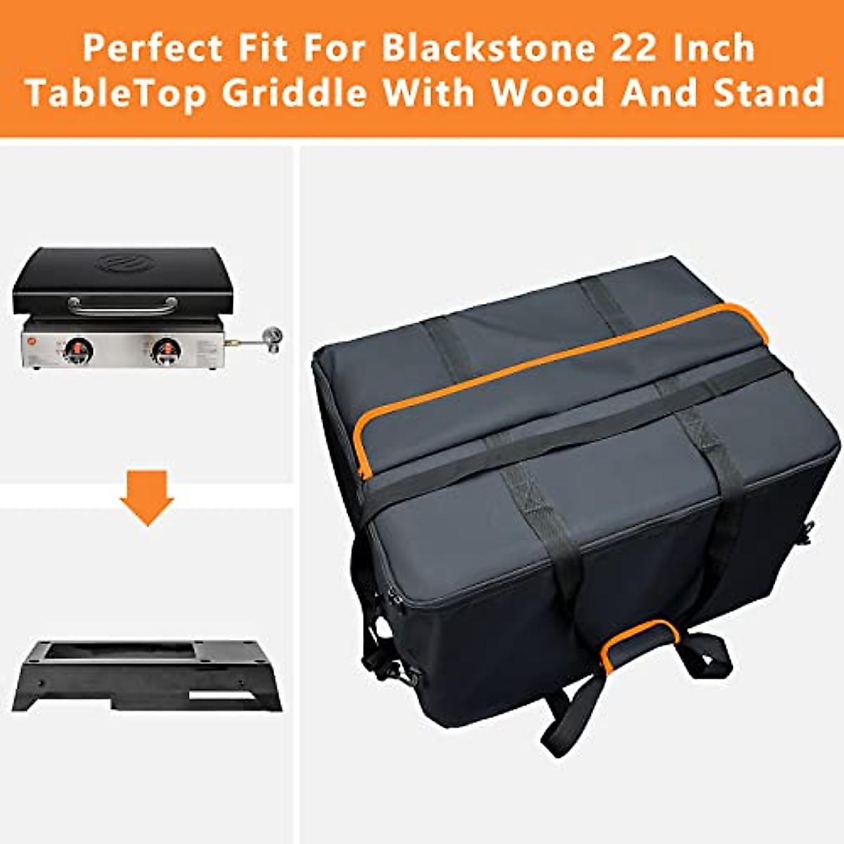 Grill Carry Bag for Blackstone 22 inch Tabletop Griddle with Hood Lid and Stand - Fit for Model 1891- Portable Outdoor BBQ Grilling Carry Bag - Heavy Duty Waterproof 600D Oxford Fabric