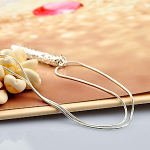 Dankadi Women's 925 Silver Necklace-Bohemian Sterling Silver Patterned Cylindrical Pendant Necklace-100% Original Silver Snake Chain 45-60CM Fine Jewelry (Snake chain 20 inch)