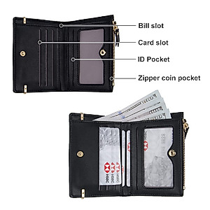 SUKUTU Ladies Purse, Women's Wallet PU Leather Wallet Small Bifold Womens Wallet Card Holder Zipper Coin Purse, Black, One Size