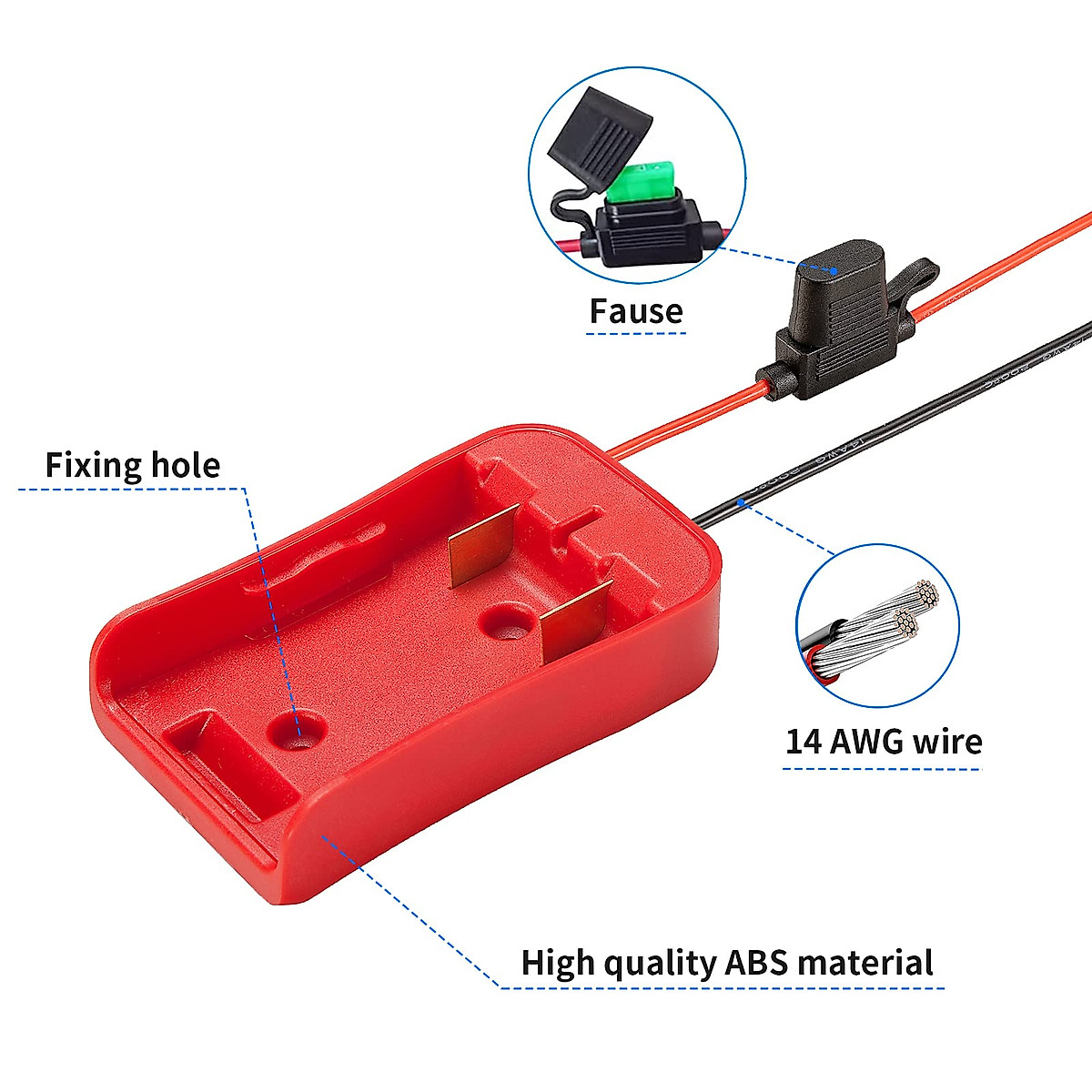 Power Wheel Adapter for V20 Craftsman 20V Battery with Fuse & Wire terminals, Power Connector for Rc Car, 14 Gauge Robotics, Rc Truck,DIY use, Work for MAX CMCB204 CMCB202 CMCB201 CMCS500B Battery