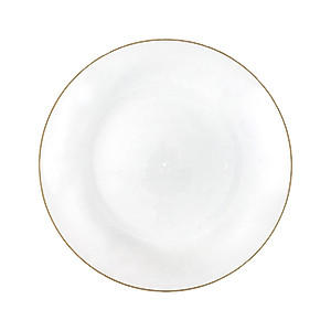 PLASTICPRO 30 Pack Hammered Plastic Plates Heavyweight Disposable Plastic Plates Elegant Transparent White With Gold Rim Platsic Party Dishes (Transparent White With Gold Rim, 9'' INCH PLATES)