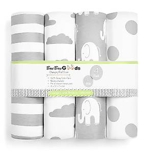 Changing Pad Cover – Premium Baby Changing Pad Covers 4 Pack – Boy or Girl Changing Pad Cover – Pure Jersey Knit Machine Washable Grey and White Changing Table Cover – Diaper Changing Pad Cover Sheets