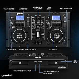 Gemini Sound CDM-4000BT: All-in-One DJ CD Player & Mixer Combo with Bluetooth - Ideal for Aspiring DJs, Dual CD/USB for Home & Event Use, User-Friendly Controls with Jog Wheels and Pitch Control