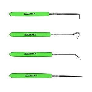 OEMTOOLS 26535 4 Piece Hook and Pick Set, Green Handled Pick Tool Set, Tool Hooks for Precision Projects, O Ring Pick Set, 4 Hook Tool Kit