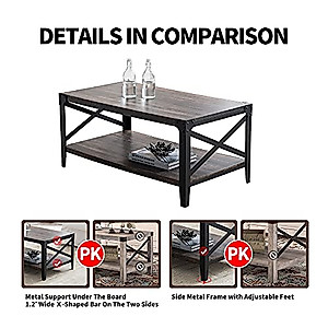 OKD Industrial Coffee Table for Living Room, 40 Inch Rustic Rectangular Center Table with Open Storage Shelf, Wood Cocktail Table with Sturdy X-Shaped Metal Frame, Dark Rustic Oak