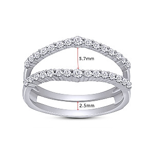 AFFY 0.50 Carat Round Sparkling White Cubic Zirconia Curve Enhancer Guard 14k White Gold Over Sterling Silver Ring Size-7