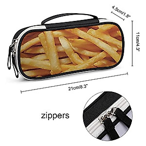 French Fries Printed Pencil Case Bag Stationery Pouch with Handle Portable Makeup Bag Desk Organizer
