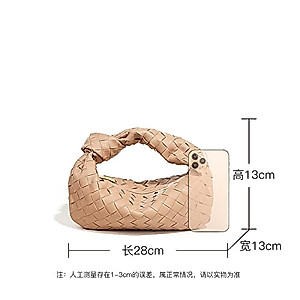Leather Woven Ladies Tote Bag Underarm Bag Casual Diamond Grid Cloud Shoulder Bag caramel
