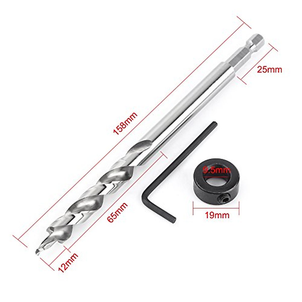 3/8" Twist Step Drill Bit Hex Shank Pocket Hole Drill Bit with Adjustable Depth Stop Collar for Pocket Hole Jig Kit