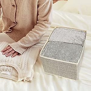 COSIFO 4pc Drawer Storage Bins, 23L Collapsible Fabric Clothes Toy Closet Organizers Boxes, Decorative Storage Baskets with Handle for Wardrobe Closet Bookshelf Nursery Office (Rectangular Beige)