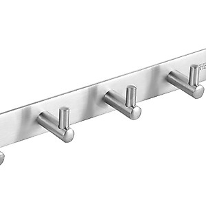 NHENY Towel Hook Rack Wall Mounted 17-Inch Coat Hanger with 7 Heavy Duty Hook, Easy to Install Rail for Bedroom, Bathroom, Foyer, Hallway, Garden, Office (304 Stainless Steel Brushed Nickel)