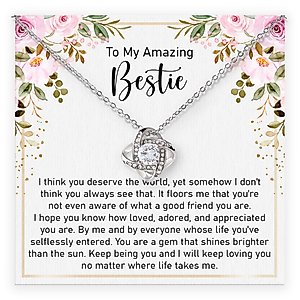 To My Amazing Bestie Friendship Necklace, Best Friend Necklace for Women Friendship Gifts, Best Friend Birthday Gifts for Women, Long Distance Friendship Jewelry, Friendship Love Knot Necklace for Women Friends, Christmas Gift for her. (Luxury Box)