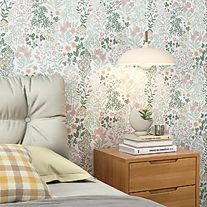 MelunMer Floral Wallpaper Peel and Stick Wallpaper Floral Contact Paper for Cabinets Nursery Wallpaper Botanical Self Adhesive Removable Wallpaper for Bedroom/Bathroom Wallpaper Waterproof 17.3"x78.7"