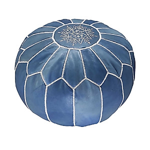 Genuine Leather Moroccan Ottoman Unstuffed Moroccan Pouf Footresf Livin Room Cocktail Seats Goatskin Tribal Bohemian Home Decor (Rustic Blue)