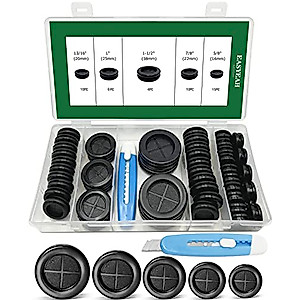 45 PCS Rubber Grommet Assortment Kit 1-1/2" 1" 7/8" 13/16" 5/8" Drill Hole, Double Sided Round Firewall Hole Plugs for Wiring, Automotive, Boat, Home Improvement Cord Pipe Wire Organization, Black