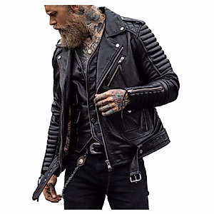 New Mens Black Quilted Motorcycle Jacket | Black Biker Leather Jacket For Men | Brando Vintage Riding Moto Jacket | Xs - 4xL (Large)