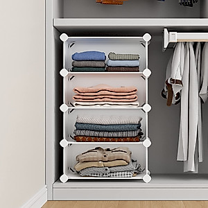 VIPZONE 4 Tier Closet Shelf, 12 inches Deep Stackable Closet Storage Shelves for Clothes,Easy Assembly Organizer Plastic Shelf Rack for Bedroom,White