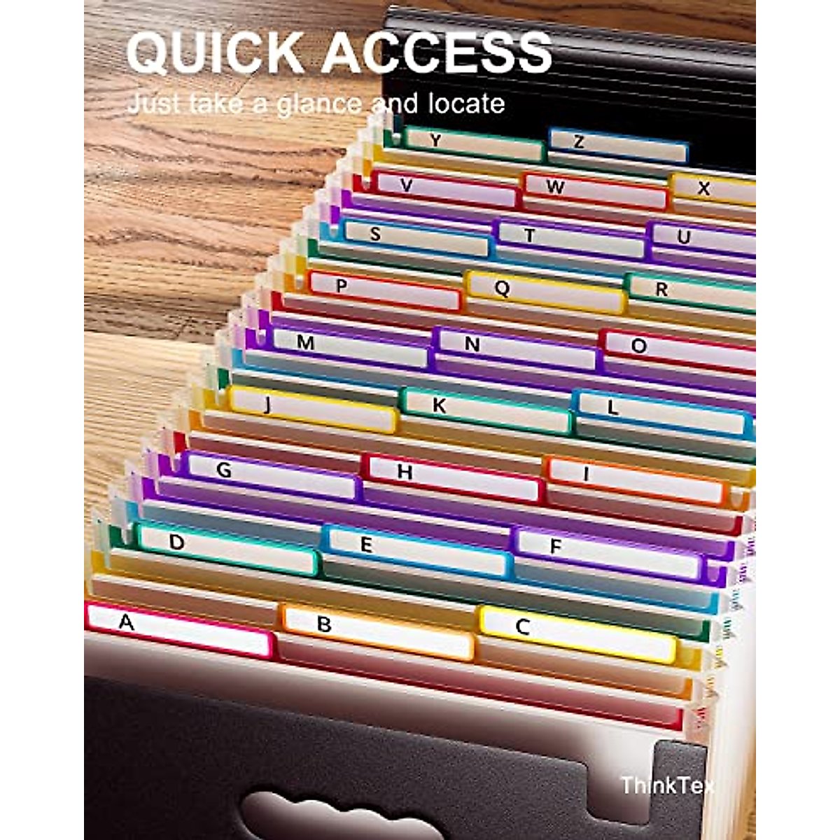 ThinkTex 26 Pockets Expanding File Folder, A-Z Colorful Tabs, Monthly Bill Receipt Documents Organizer, Larger Capacity, Letter/A4 Size