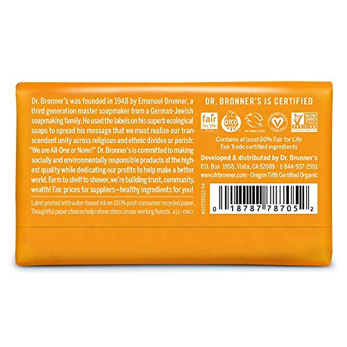 Dr. Bronner's - Pure-Castile Bar Soap - Citrus, Made w/Organic Oils, For Face, Body, & Hair, Gentle & Moisturizing, Smooth Lather, Biodegradable, Vegan, Cruelty-Free, Non-GMO (5oz, 12-Pack)