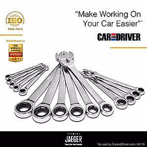 Jaeger 15pc Inch TIGHTSPOT 90-Tooth Ratcheting Wrenches MASTER SET - Our LARGEST SAE/INCH SET With Bear Keeper Rollup Case