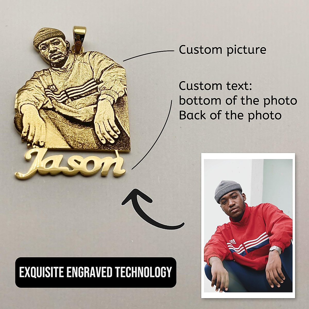 3UMeter Custom Necklace Personalized Necklaces for Women Men Engraved Picture Photo Pendant Necklace 18K Gold Silver Plated Necklace