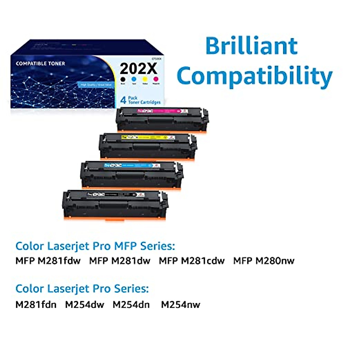 HOTOINK 202X Toner Cartridge 4 Pack Compatible Replacement for HP 202X 202A CF500X CF500A Color Pro MFP M281fdw M281cdw M254dw M281fdn 281fdw M254 M281 Toner Printer (Black Cyan Yellow Magenta)