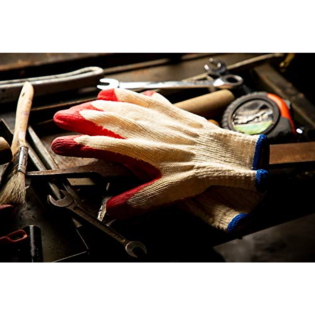 G & F Products 3106-10 String Knit Palm, Latex Dipped Nitrile Coated Work Gloves For General Purpose, 10-Pairsper Pack, Red, Large