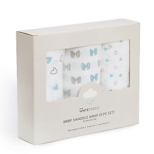 TWC Organic Muslin Swaddle Blankets for Baby | Cotton Double Layer Cloth - Super Soft, Absorbent | Large 44"x44" | Pack of 3 - Blue 3 Design