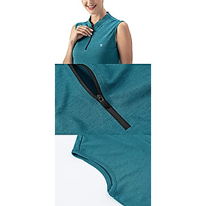 YSENTO Women's Dry Fit Tennis Golf Shirts 1/4 Zip Sleeveless Collarless UPF 50+ Yoga Gym Workout Tops Shirts Dark Blue Size XL