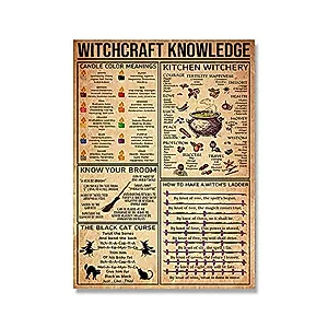 Witchcraft Knowledge Witch for Vintage Poster Metal Tin Signs Iron Painting Plaque Wall Decor Bar Cat Club Novelty Funny Bathroom Kitchen Toilet Paper Retro Parlor Cafe Store 8x12 Inch