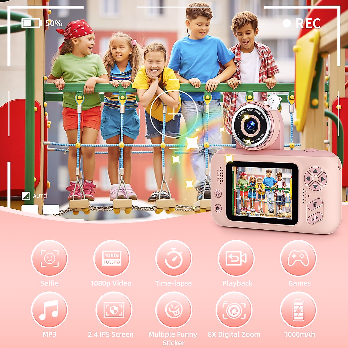 Kids Camera Girls for 3 4 5 6 7 8 9 Years Old Girls,1080P HD Video Selfie Camera with 32G SD Card Kids Digital Camera Toys for Toddler Christmas Birthday Gifts Pink