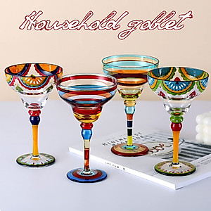 Colorful Painted Margarita Glass 270ml, Hand Painted Cocktail Glass Champagne Cup Margarita Wine Glasses for Birthday Wedding Daisy