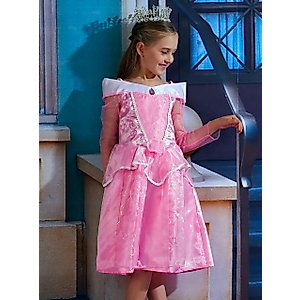 IKALI Girls Princess Dress up Costume Halloween Cosplay Pink Party Dress